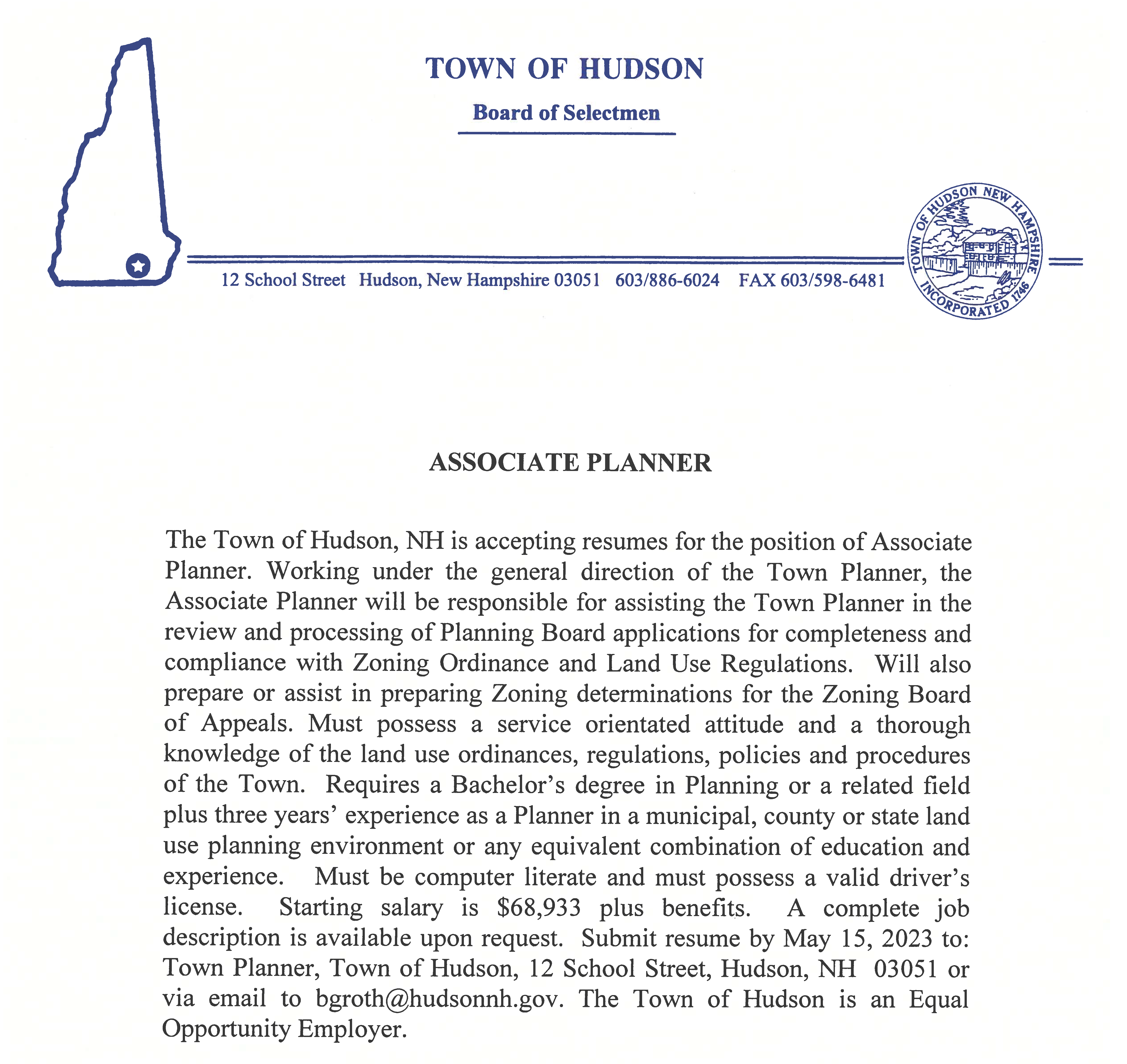 Associate Planner | Hudson New Hampshire