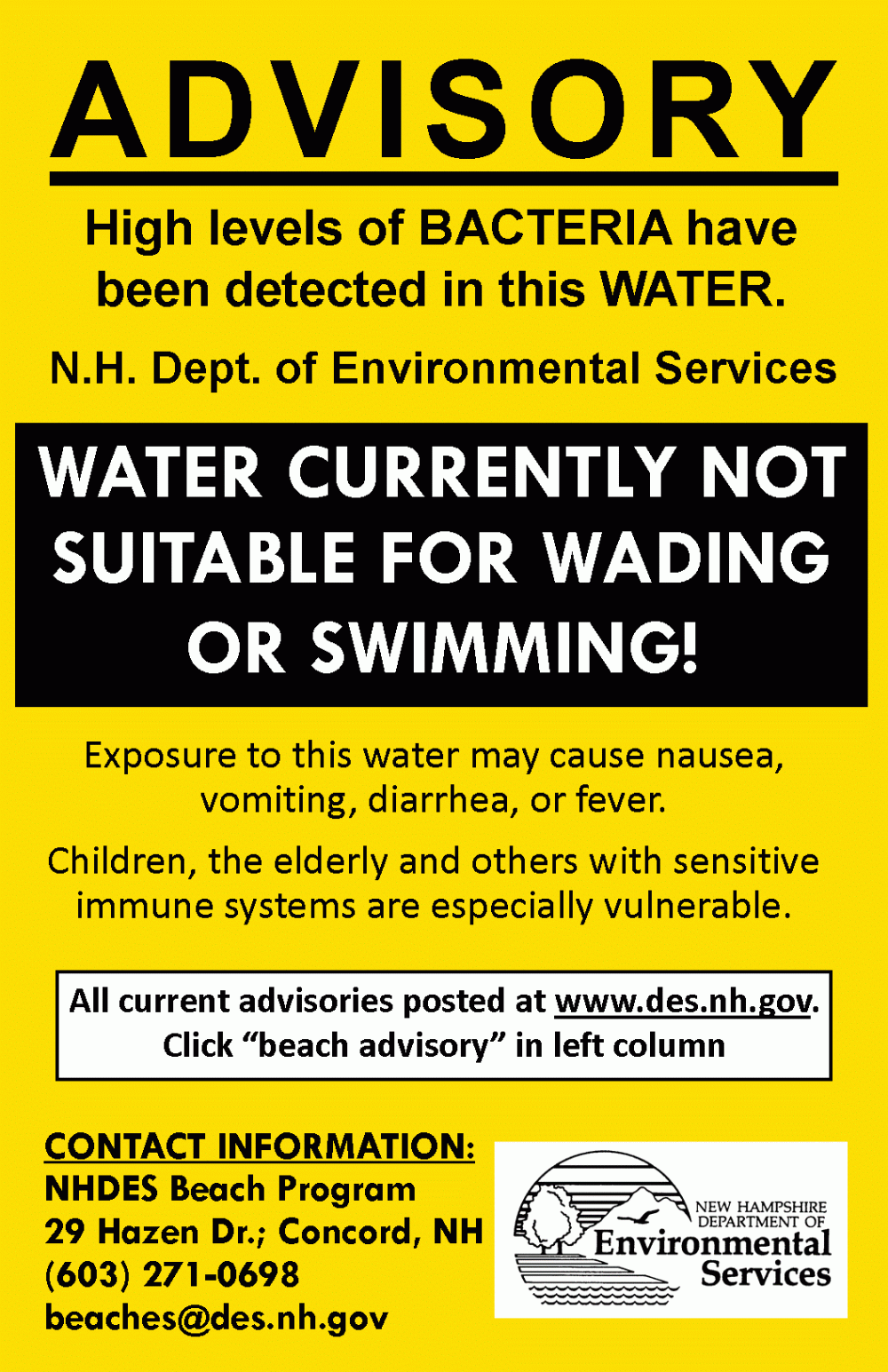 Robinson Pond Water Advisories | Hudson New Hampshire